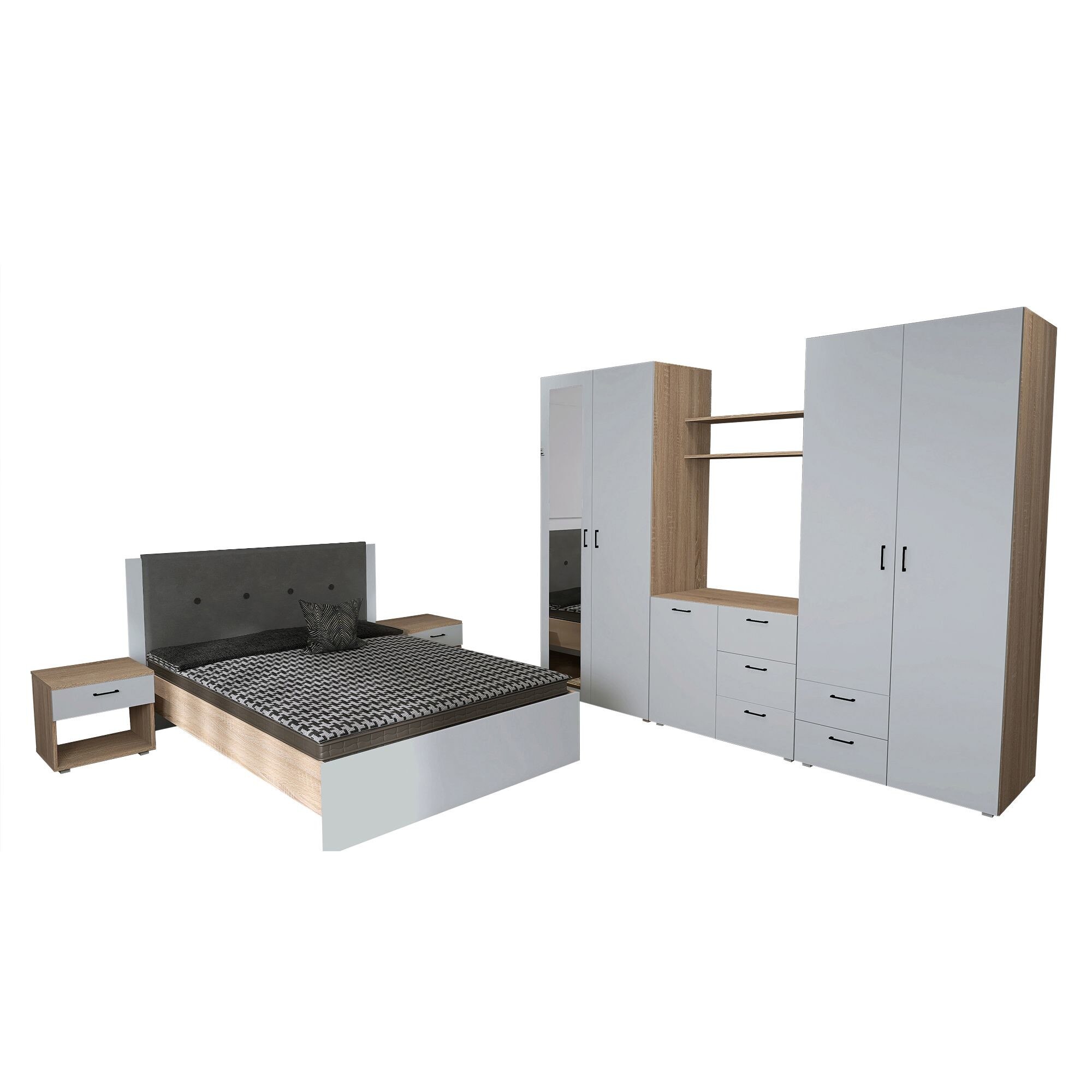 Set Dormitor JUMBO 22, pat 160x200, noptiere, 2 dulapuri, comoda cu ...