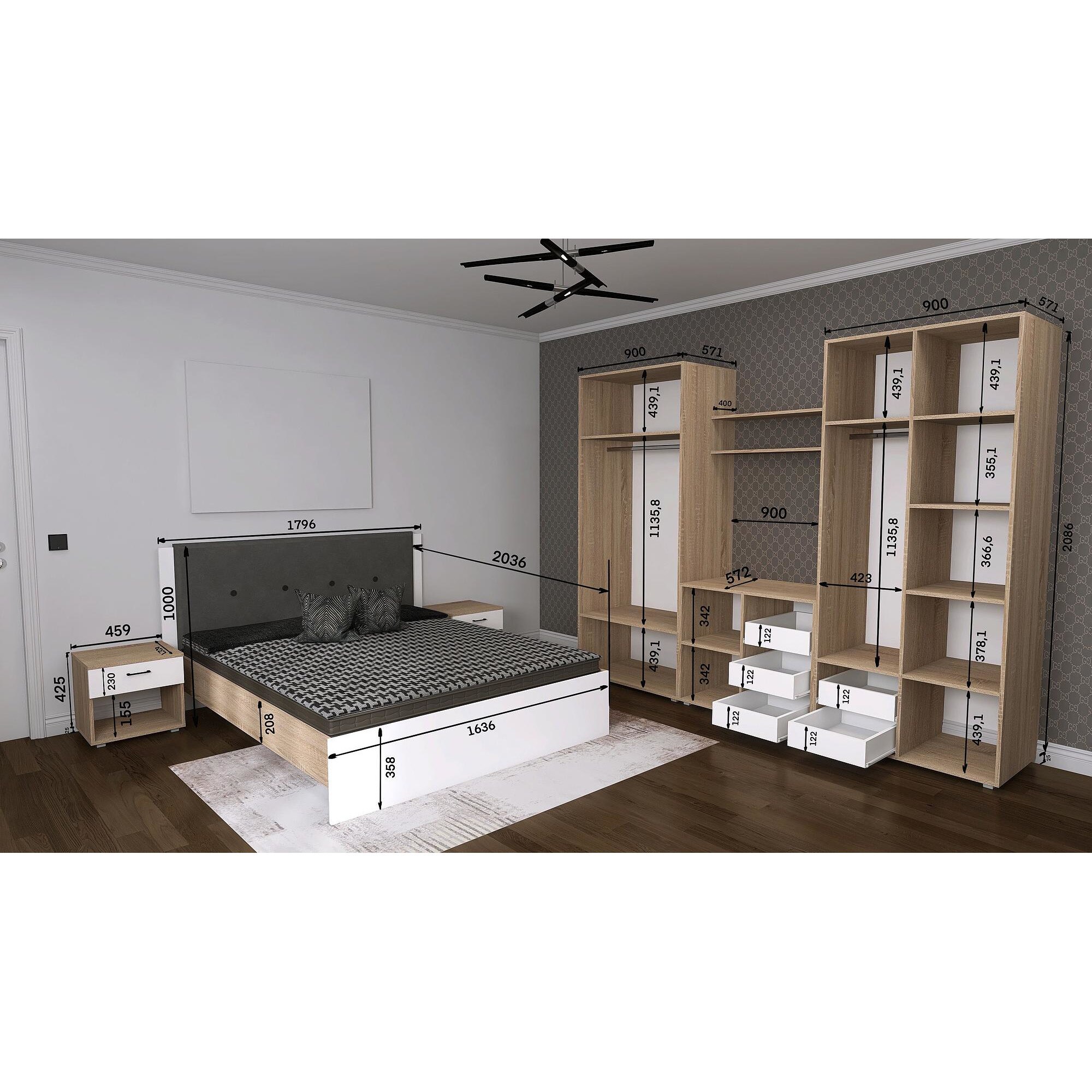Set Dormitor JUMBO 22, pat 160x200, noptiere, 2 dulapuri, comoda cu ...