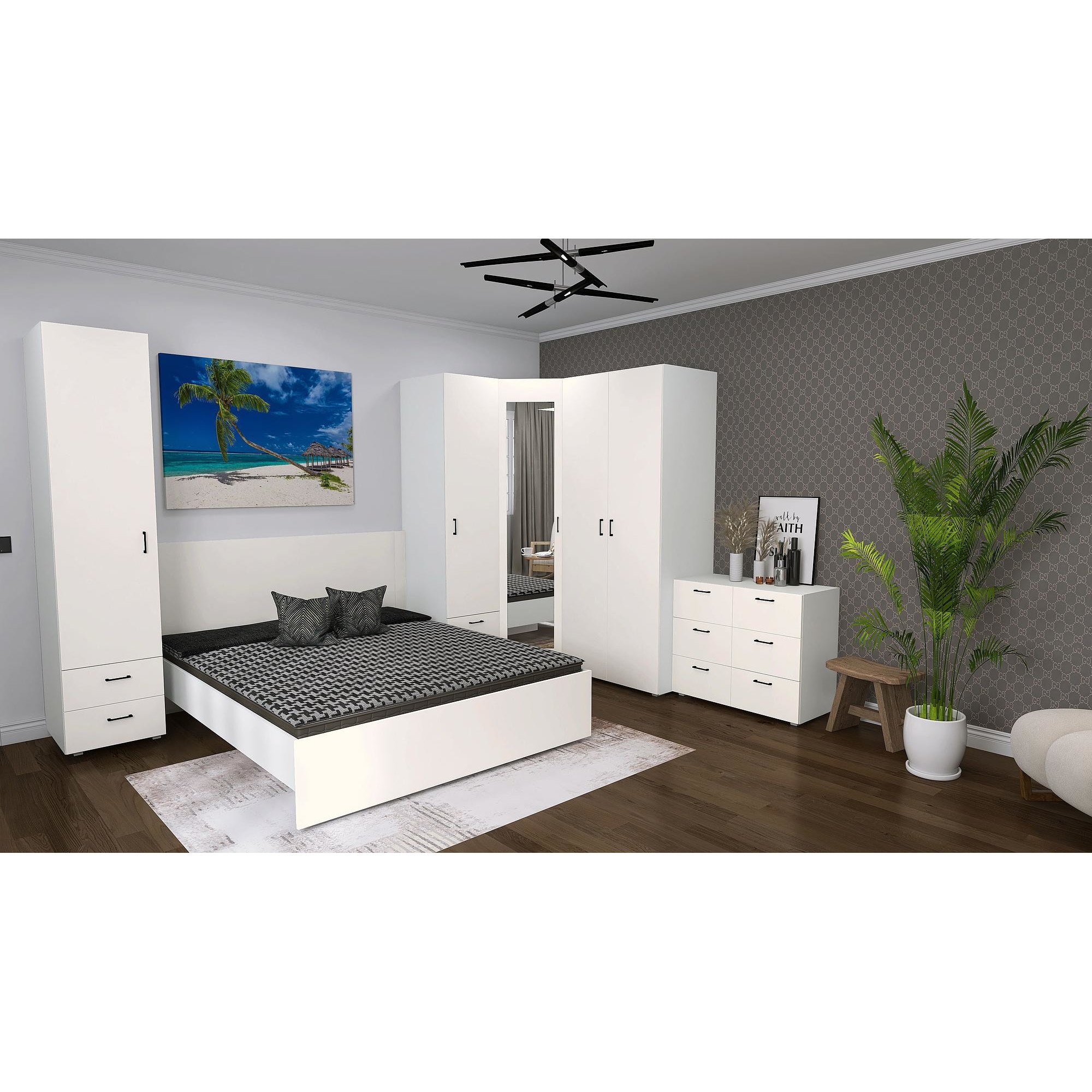 Set Dormitor JUMBO 24, pat 160x200, 4 dulapuri, comoda cu sertare ...