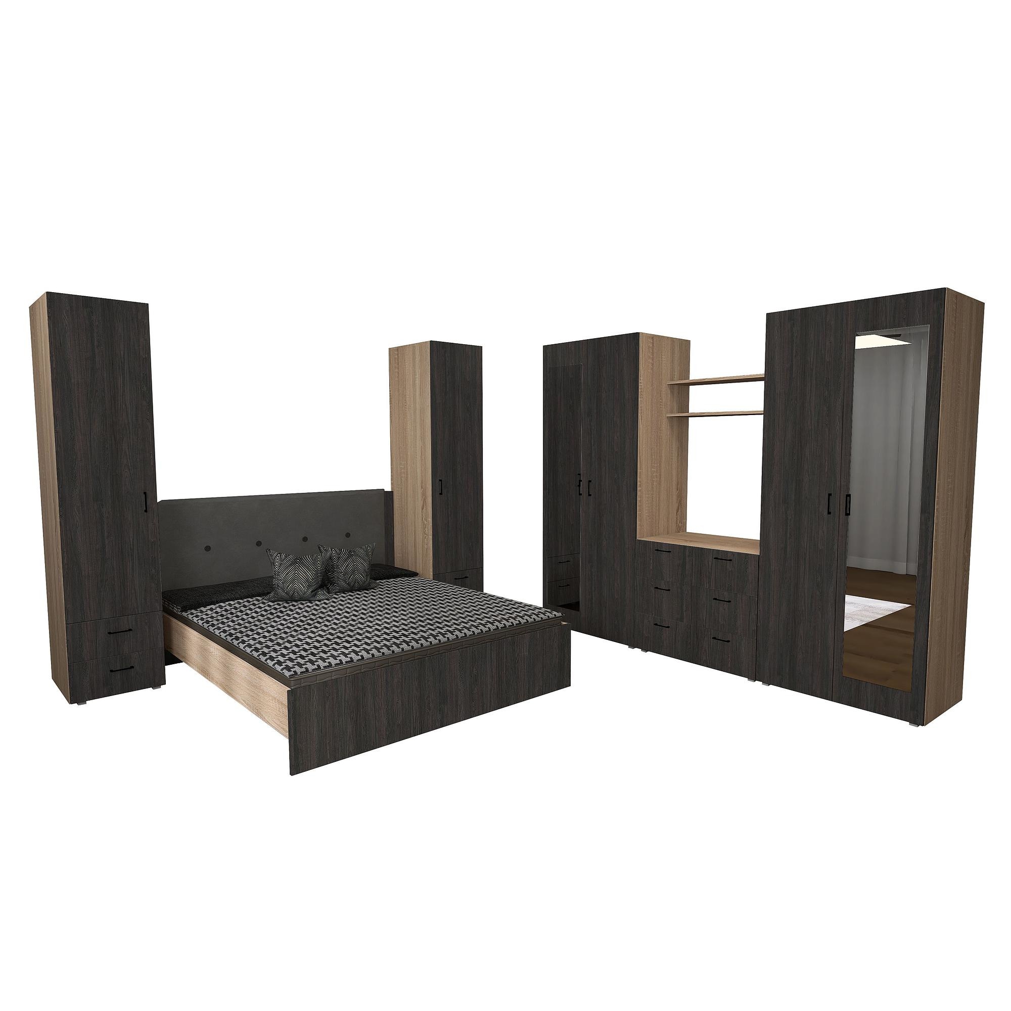 Set Dormitor JUMBO 25, pat 140x200, 4 dulapuri, comoda cu sertare ...