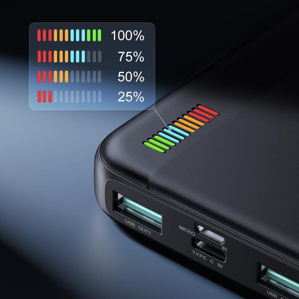 Baterie Externa, 10000mAh, 2 x USB, Type-C, Micro-USB, LED for Battery ...