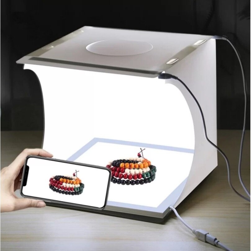 Мини фото студио DAVIDAMI CONCEPT® Lightbox с 2 LED ленти и 6 цветни ...