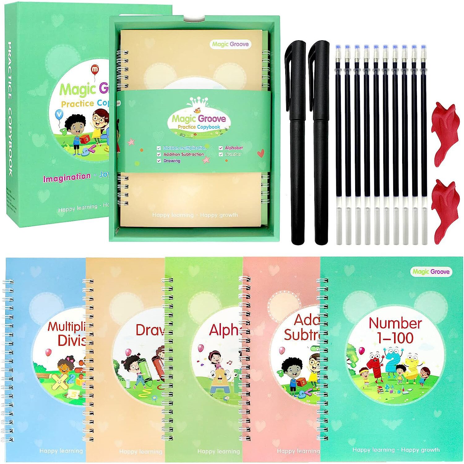 Set 5 caiete refolosibile, idepet®, - invat sa scriu, litere, cifre ...