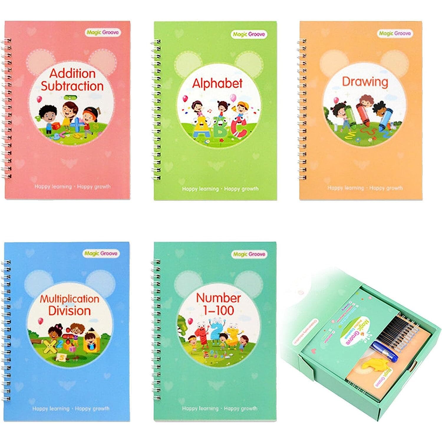 Set 5 caiete refolosibile, idepet®, - invat sa scriu, litere, cifre ...