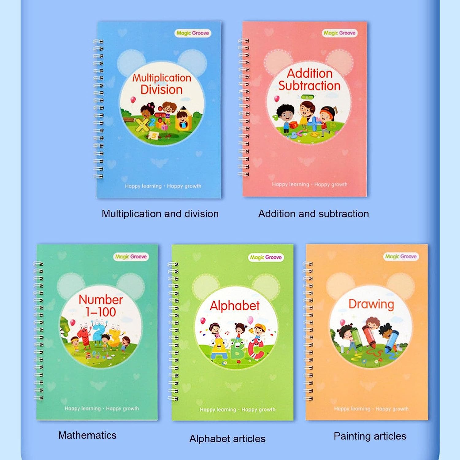 Set 5 caiete refolosibile, idepet®, - invat sa scriu, litere, cifre ...