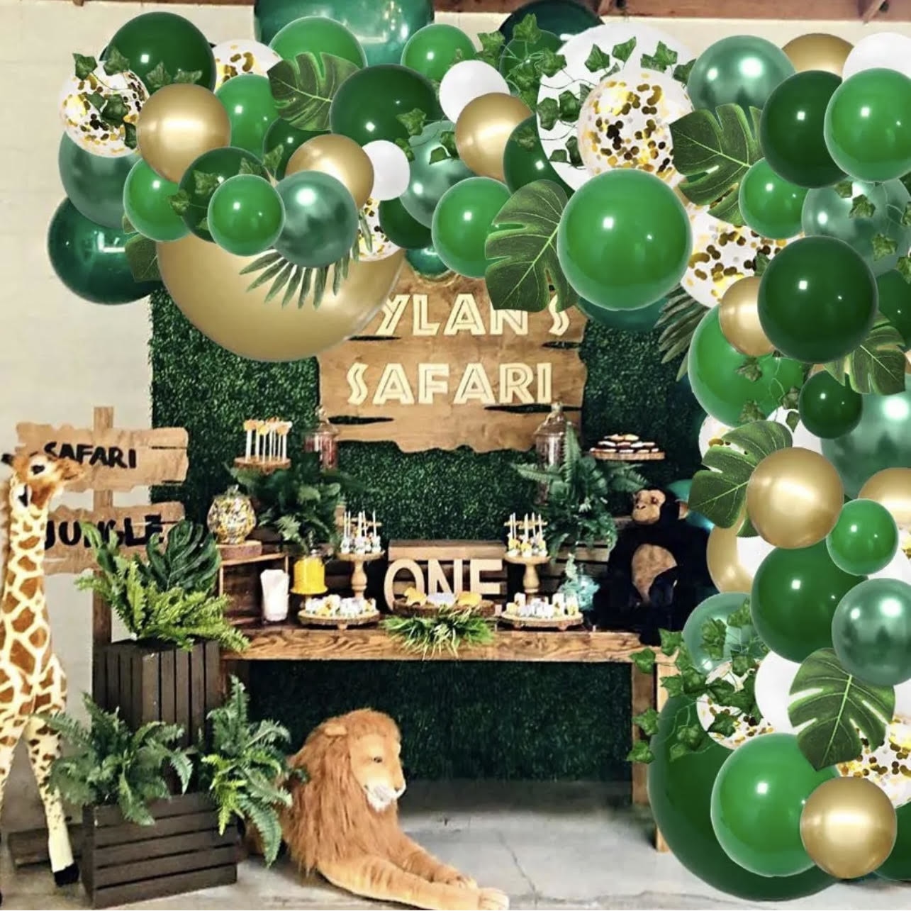 Set aranjament din baloane tip arcada jungle, verde, galben ...