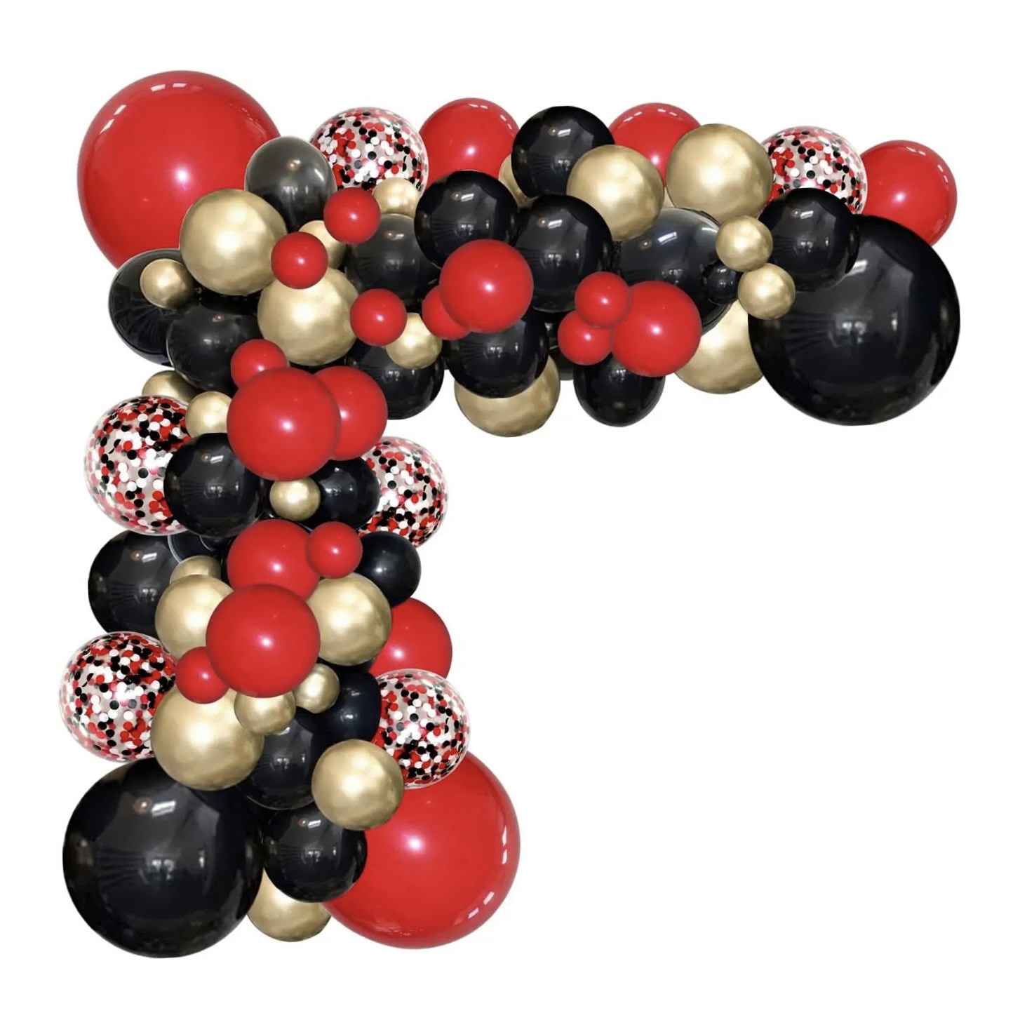 Set aranjament din baloane tip arcada, auriu, rosu, negru, transparente ...