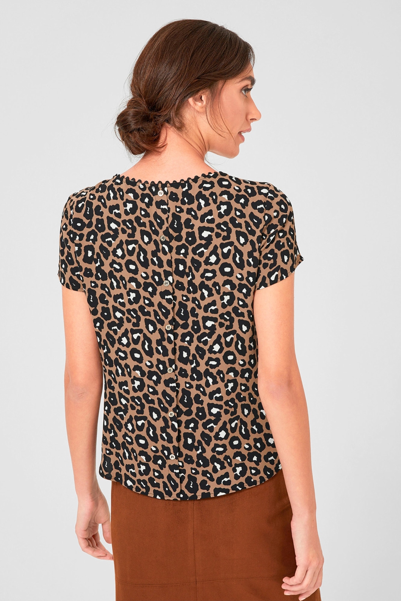 Tricou cu maneca scurta, imprimeu si nasturi la spate, multicolor, XS ...