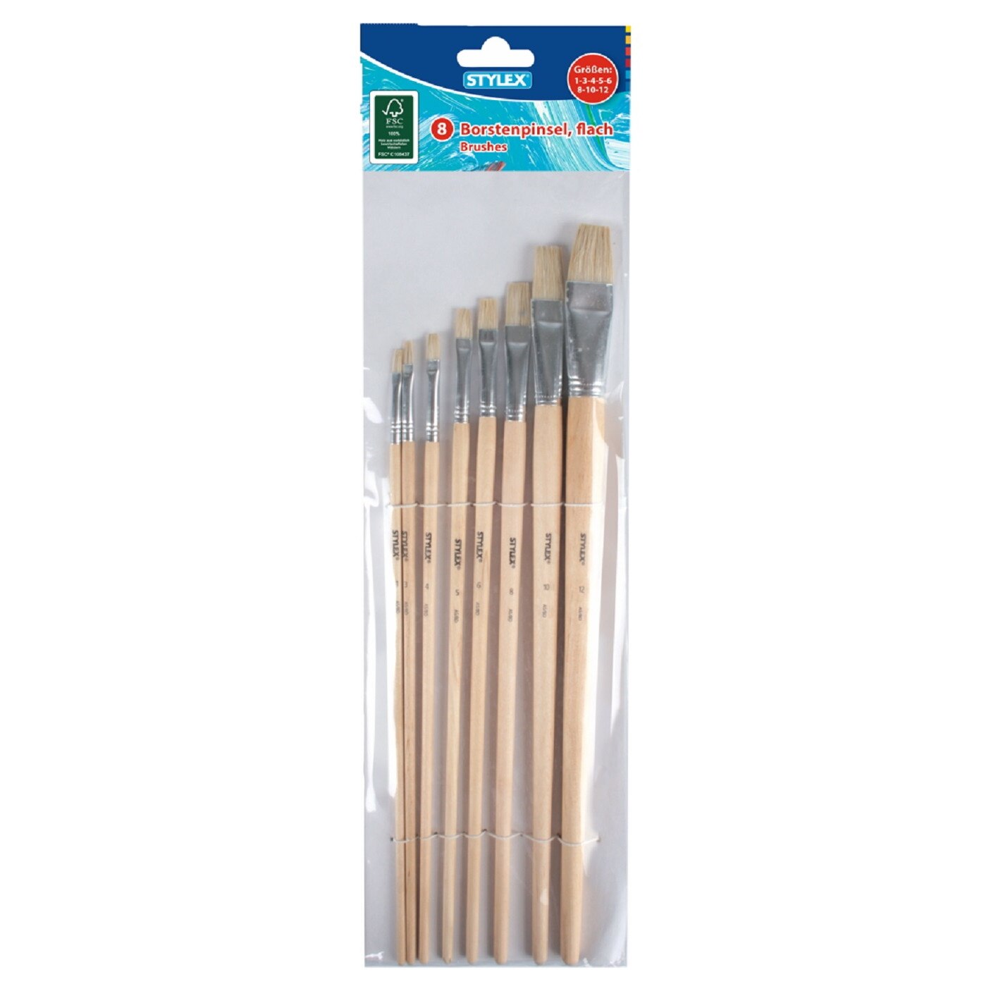 Set 8 pensule cu varf lat Stylex, marimi 1-3-4-5-6-8-10-12, 30 cm - eMAG.ro