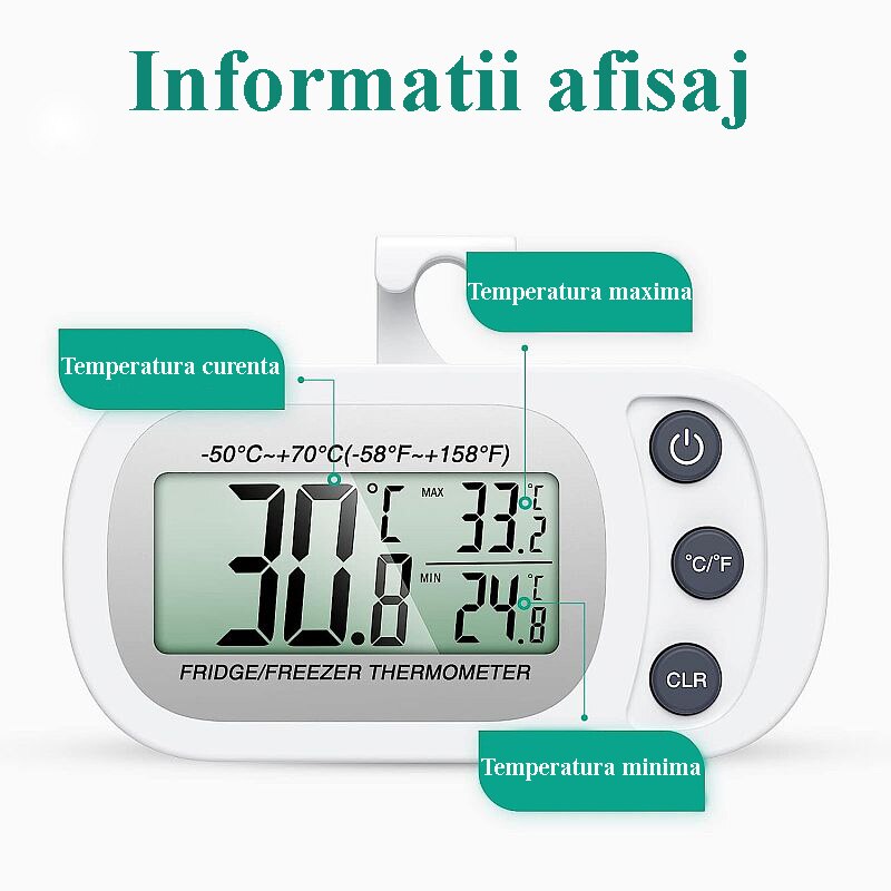 Termometru digital pentru frigider, PROCART, ecran LCD 1.96 inch ...
