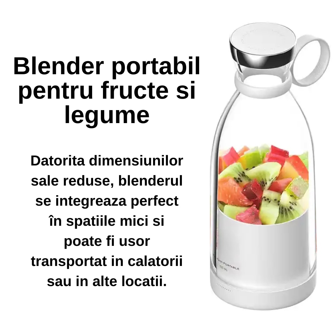 Blender portabil electric, Autonomie mare, Capacitate 350 ml, 4 Lame 3D ...