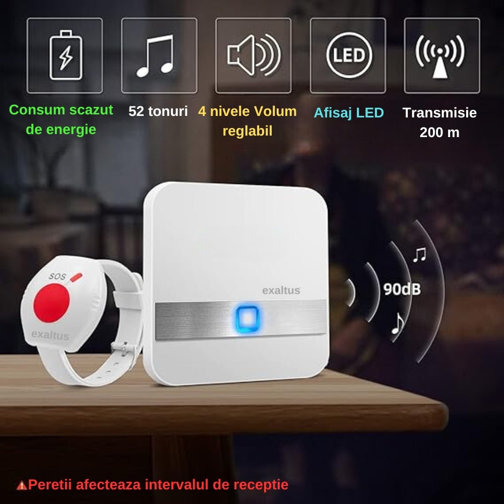 Ceas cu buton de panica SOS Exaltus®, HUB Smart inclus, Pentru persoane ...