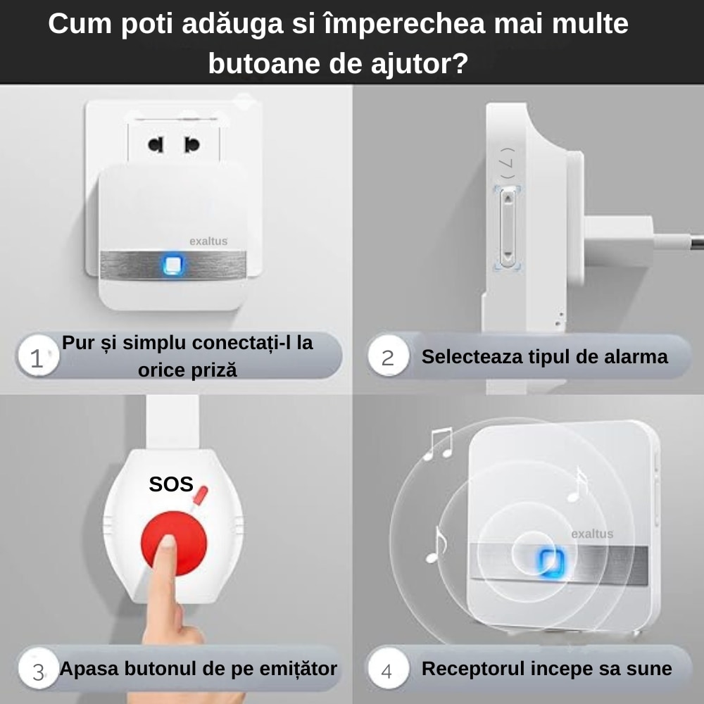 Ceas cu buton de panica SOS Exaltus®, HUB Smart inclus, Pentru persoane ...