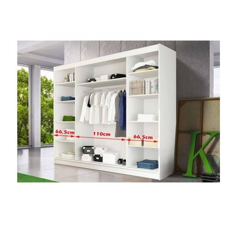 Dressing Luna Plus 250 cm x 200 cm x 61 cm, fara oglinda, alb cu usi ...