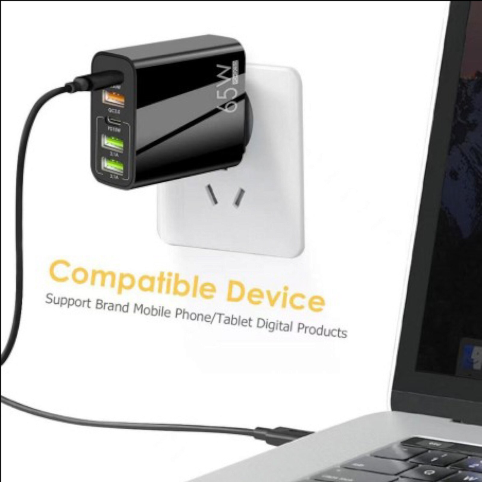 Incarcator telefon 65W fast charger cu 5 porturi, 220V - 3 X USB, 2 X ...