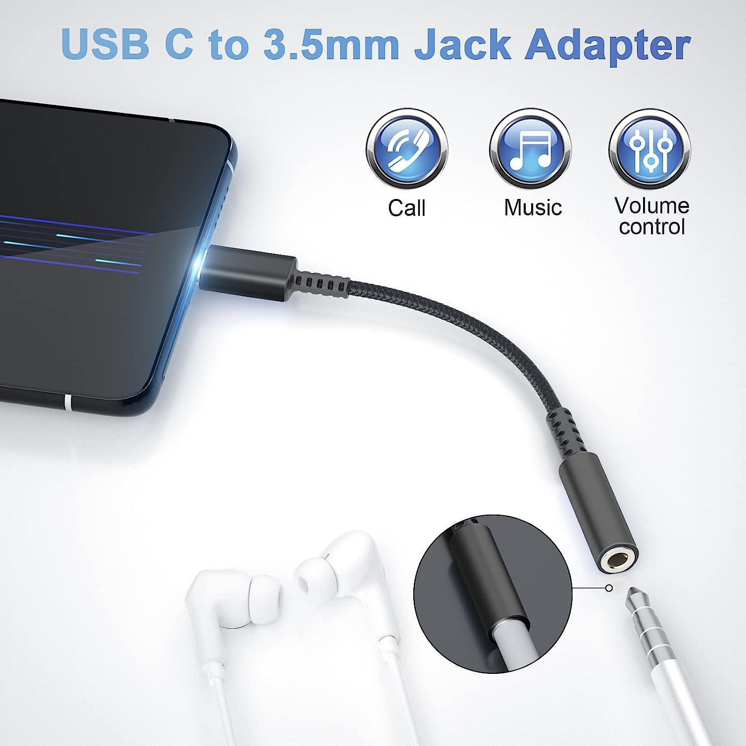 Adaptor audio pentru telefon, USB-C/Jack 3.5mm, Negru - eMAG.ro