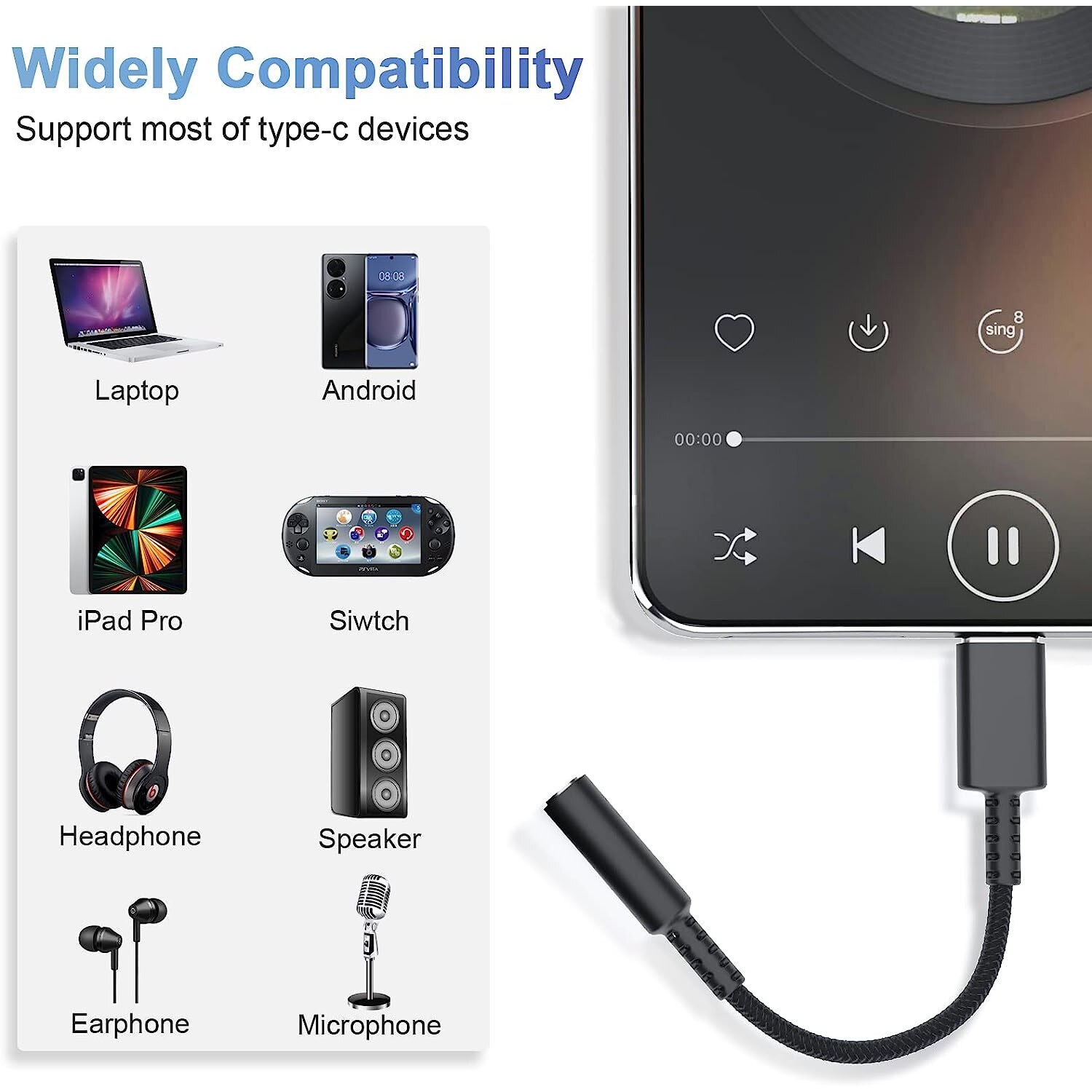 Adaptor audio pentru telefon, USB-C/Jack 3.5mm, Negru - eMAG.ro