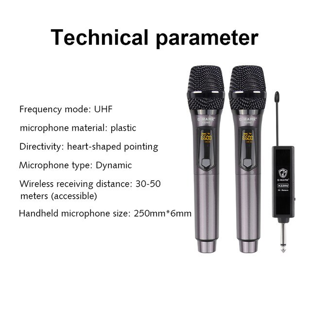 Set doua microfoane wireless, receiver wireless UHF 6.3mm, grila metal ...