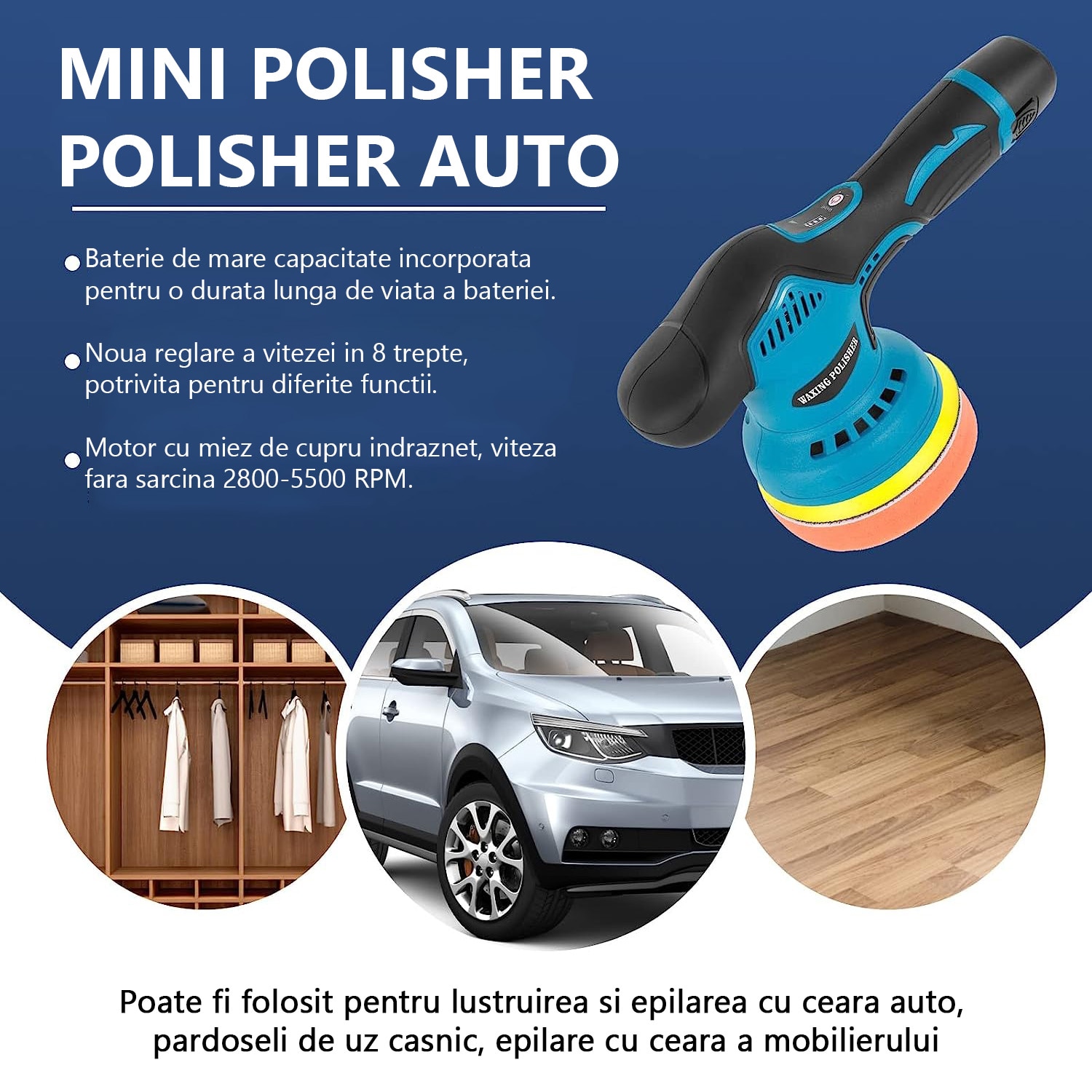 Aparat de slefuit/lustruit pe acumulator cu excentric, Vaxiuja, 2500 ...