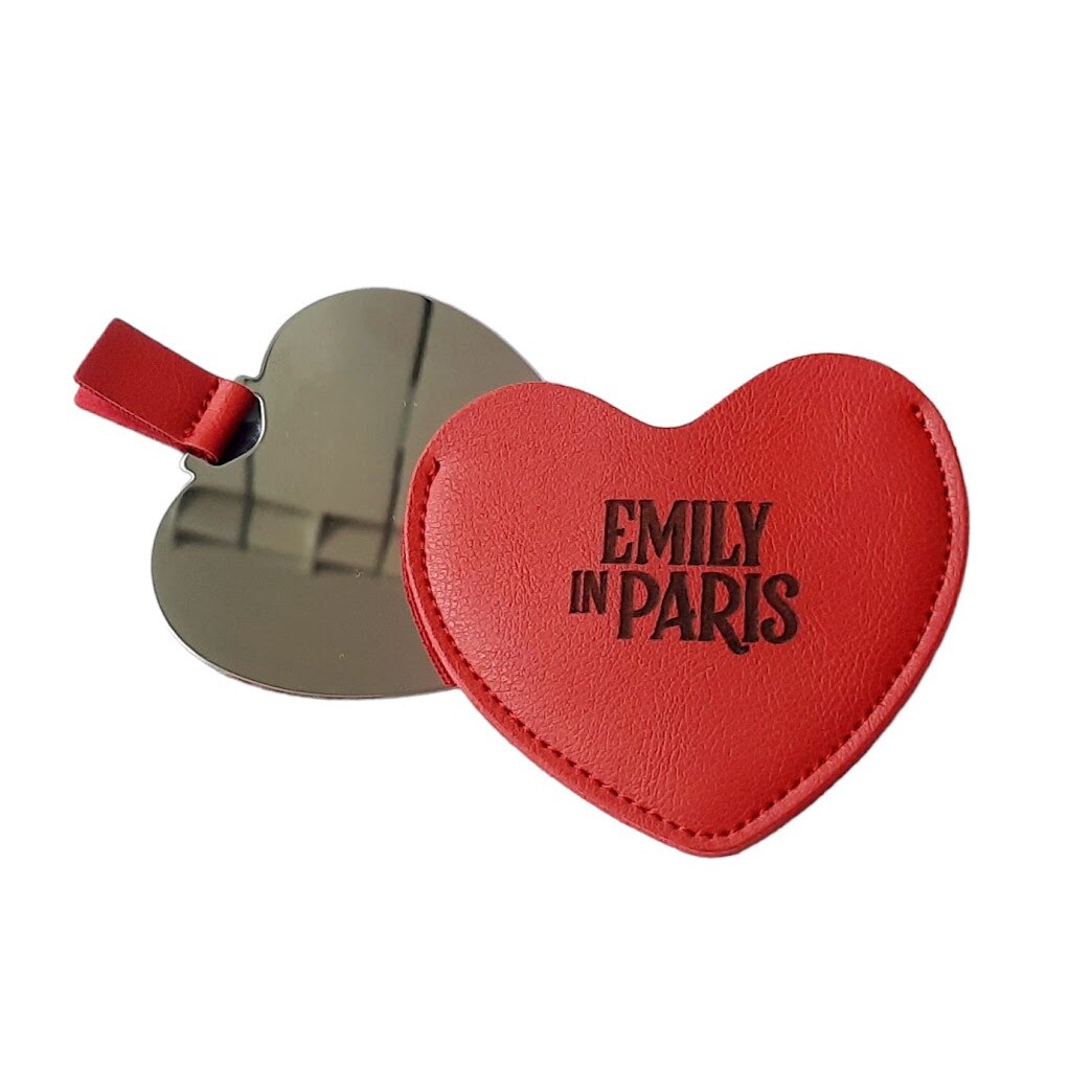 Огледало за грим Emily in Paris, Форма на сърце, Преносимо, 9.5x8.3 см ...