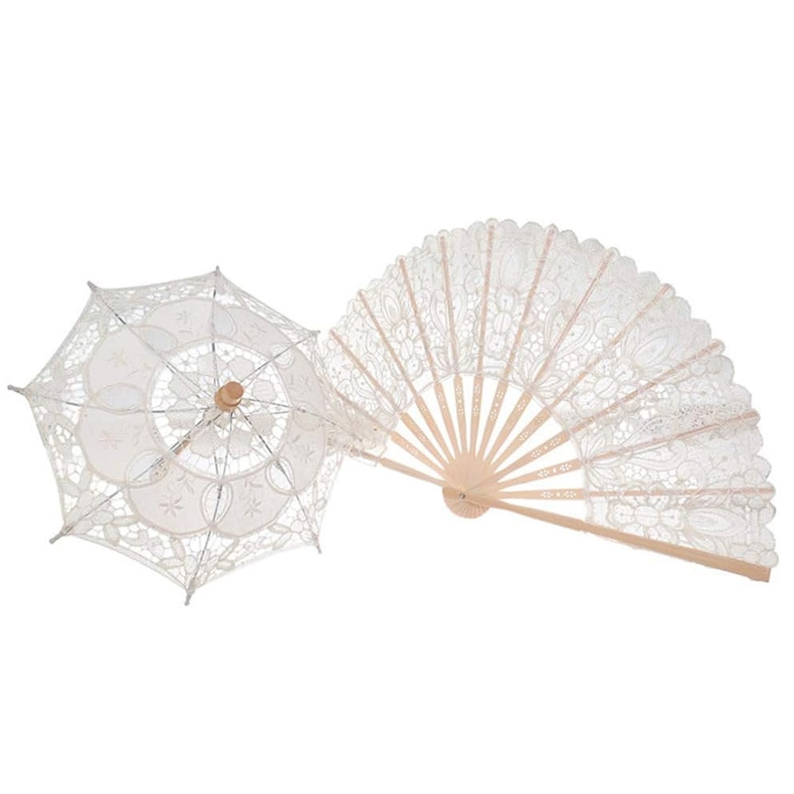 Set Umbrela & Evantai dantela Princess, Crem - eMAG.ro