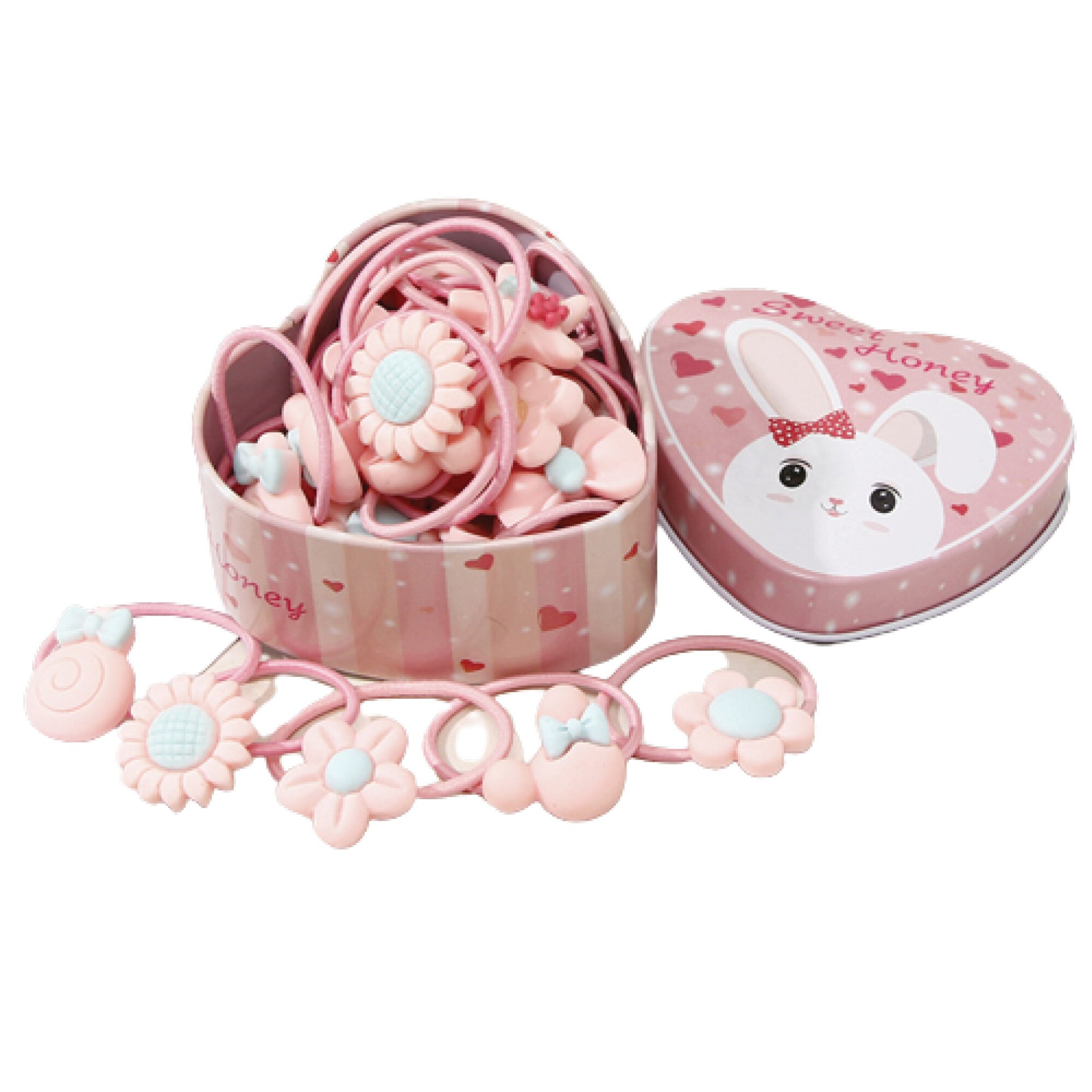 Set 20 de elastice prindere par, pentru fetite, modele cu flori ...