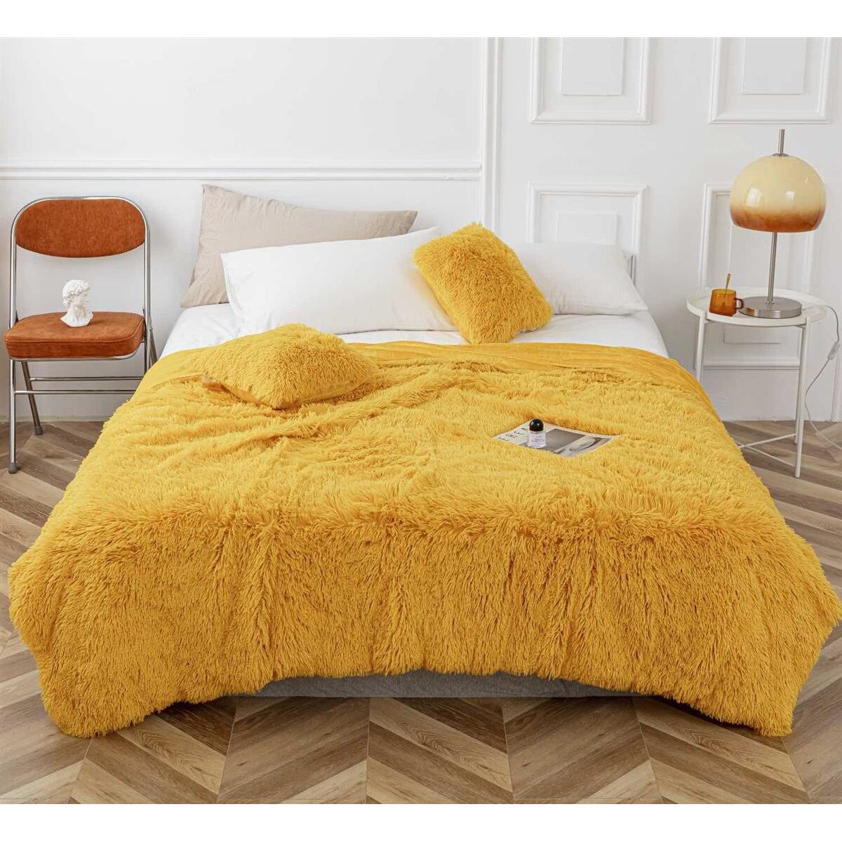 Patura 200 x 220 Furry Yeti Mustard - eMAG.ro