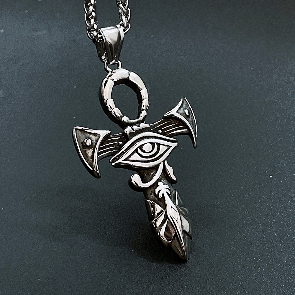 Lant model egiptean, cu pandantiv cruce cu ochiul lui Horus, unisex ...