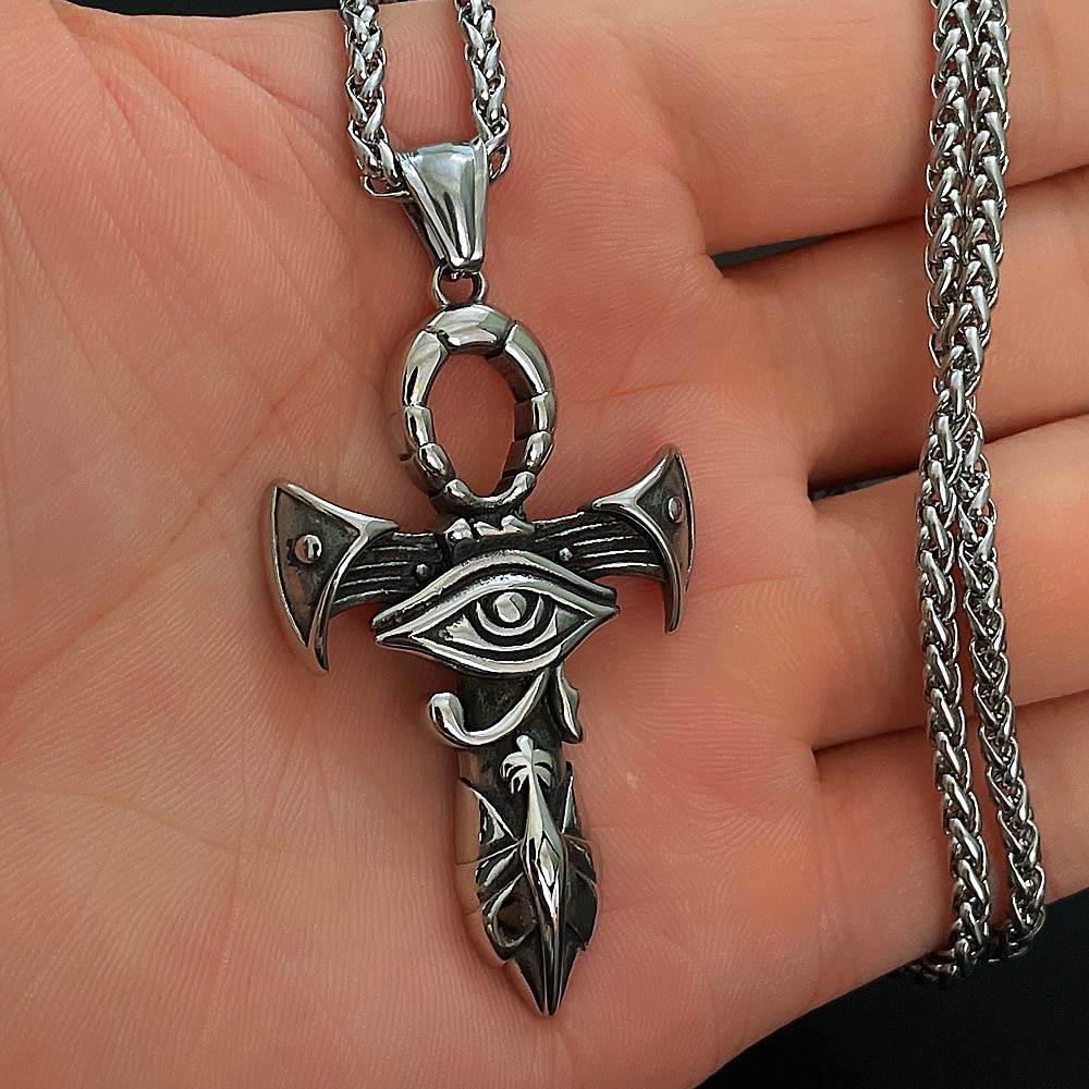 Lant model egiptean, cu pandantiv cruce cu ochiul lui Horus, unisex ...