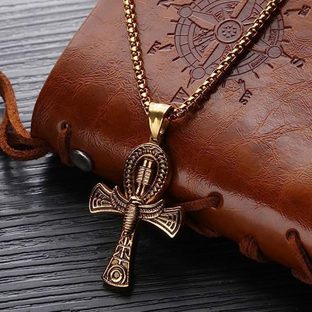 Lant model Anhk, cu pandantiv cruce egipteana, unisex, auriu, EFAYN ...