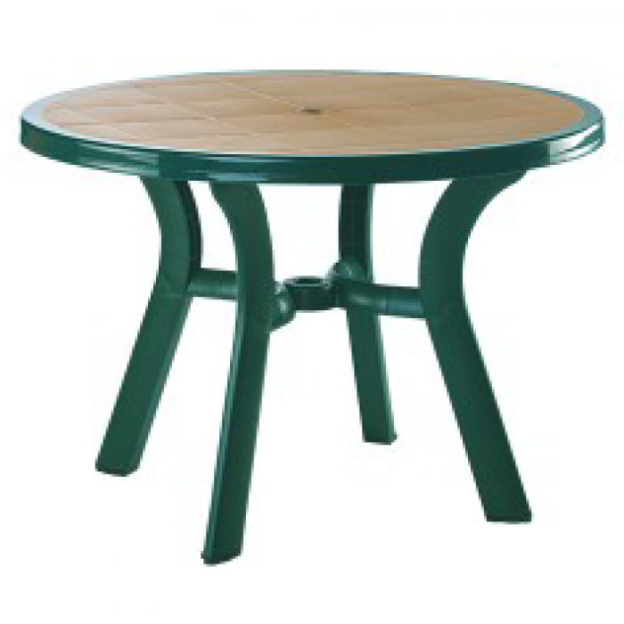 Masa rotunda din masa plastica 105 cm TRUVA culoare verde cu decor lemn ...