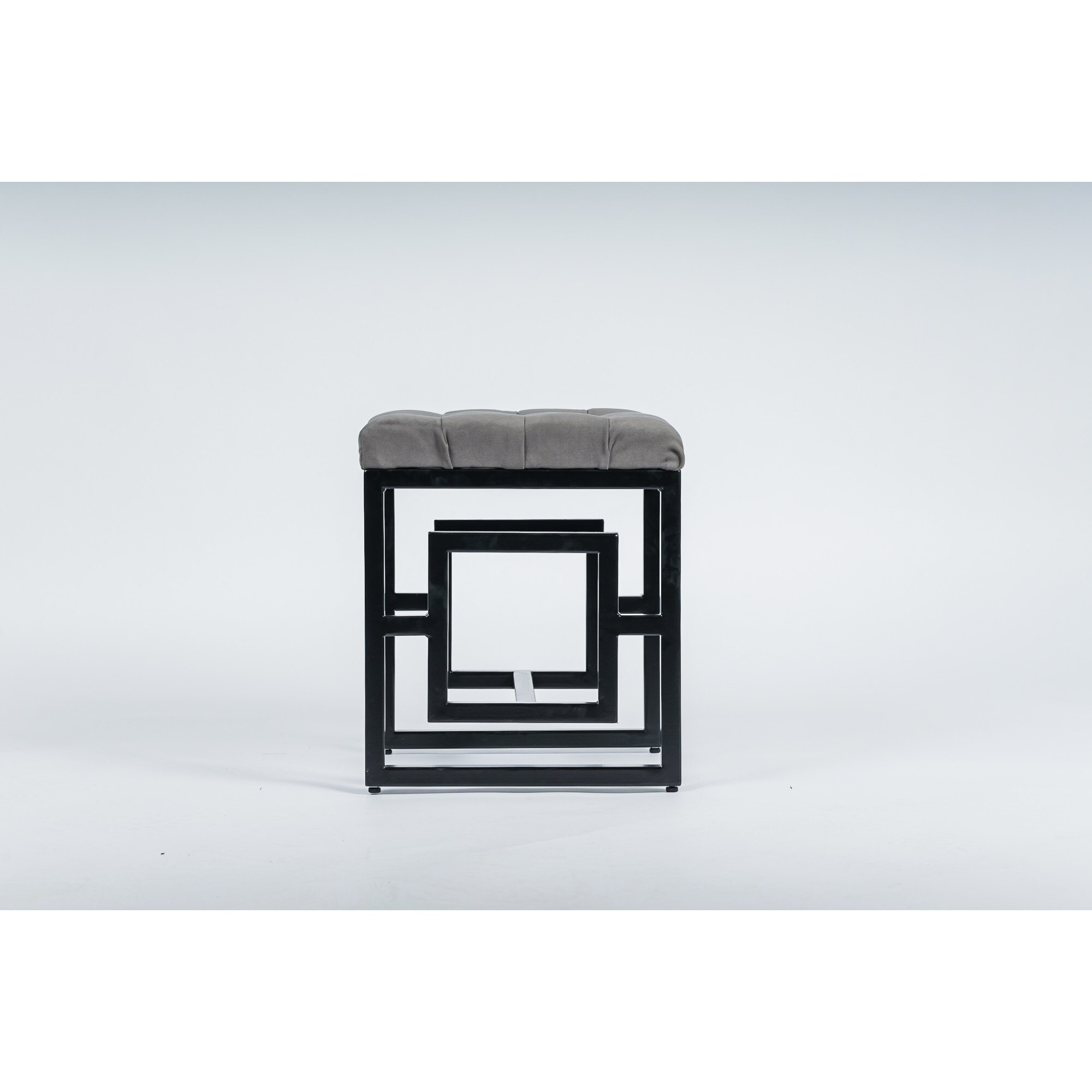Taburet 40cm x 40cm x45cm, cadru metalic negru, tapiterie gri - eMAG.ro