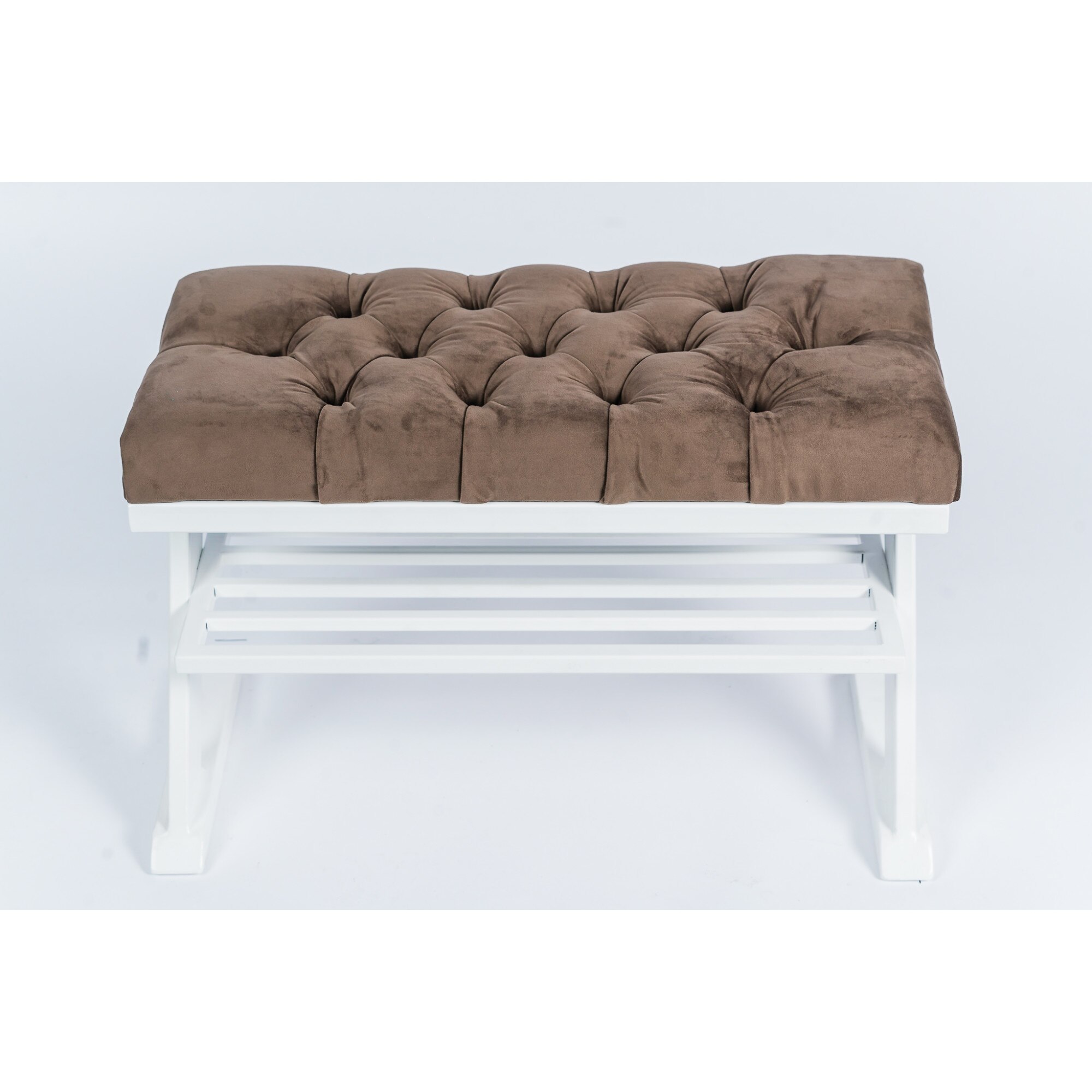 Pantofar tip bancuta tapitata, 70x32x45 cm, cadru metalic “Z” alb ...