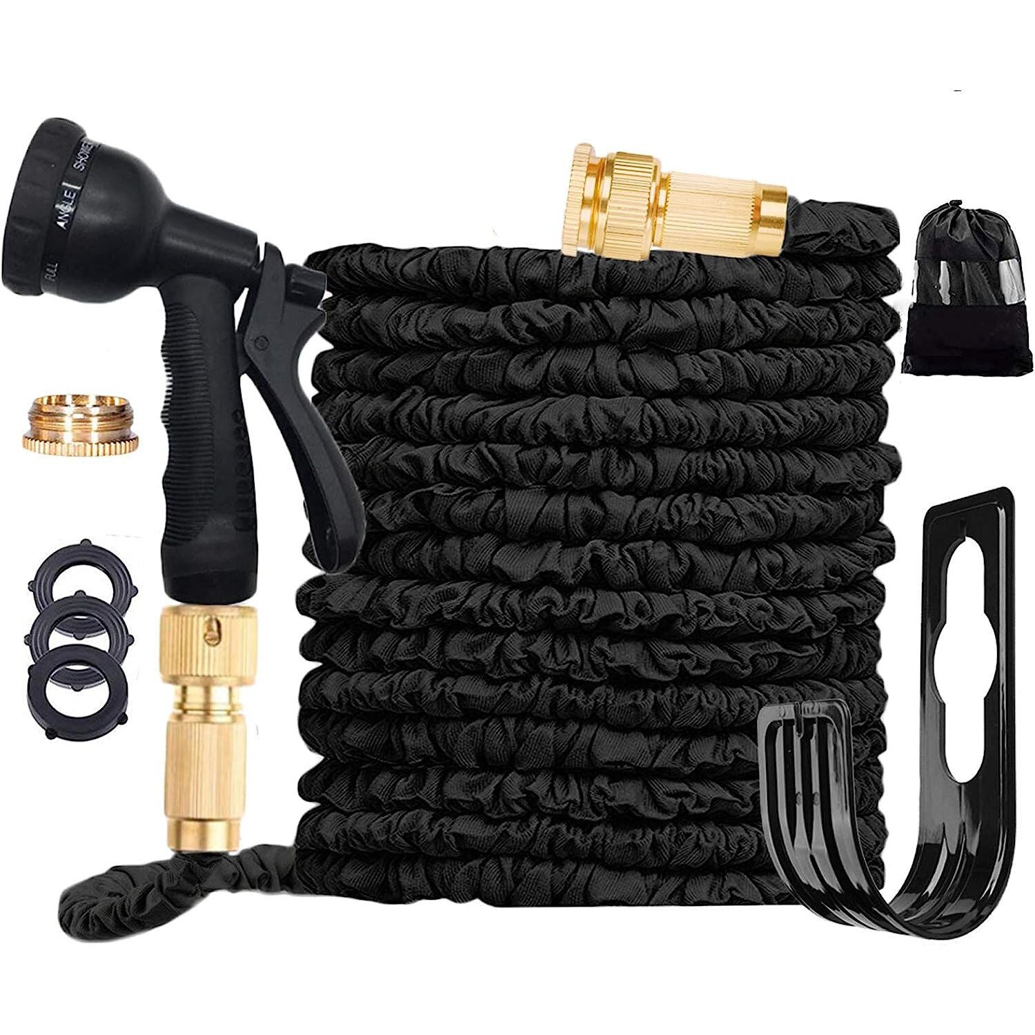 Furtun de gradina extensibil, Starlight, Poliester, 7.5 m, Negru/Auriu ...