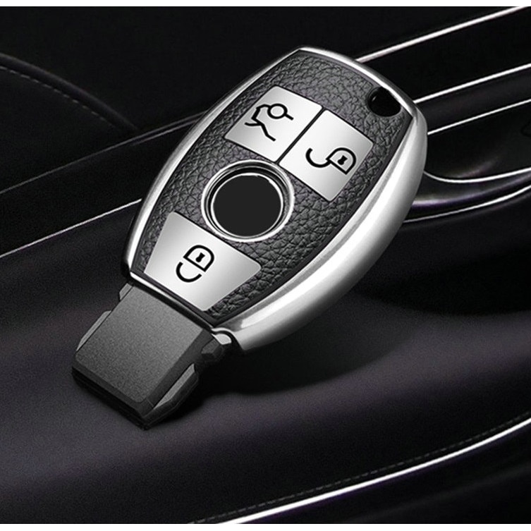 Husa Cheie Auto pentru Mercedes Benz, cu insertii piele, 3 Butoane ...