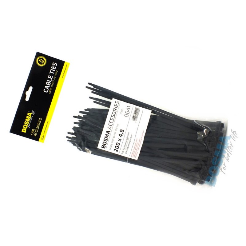 Set 100 cabluri de prindere, Bosma, Plastic, 4.8x200mm, Negru - eMAG.ro