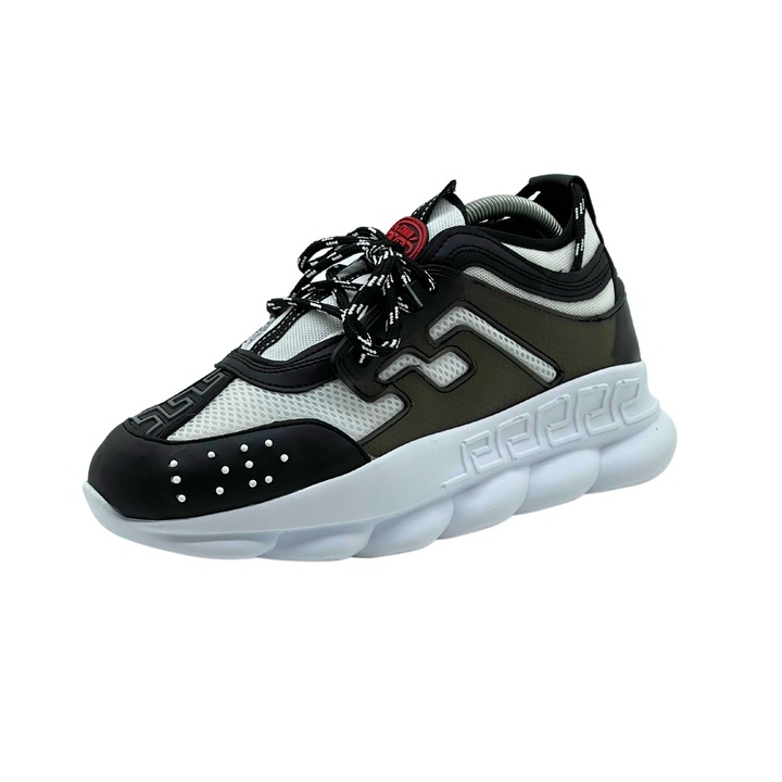 Adidasi barbati CHAIN, Piele ecologica, 43 EU, Negru cu alb - eMAG.ro