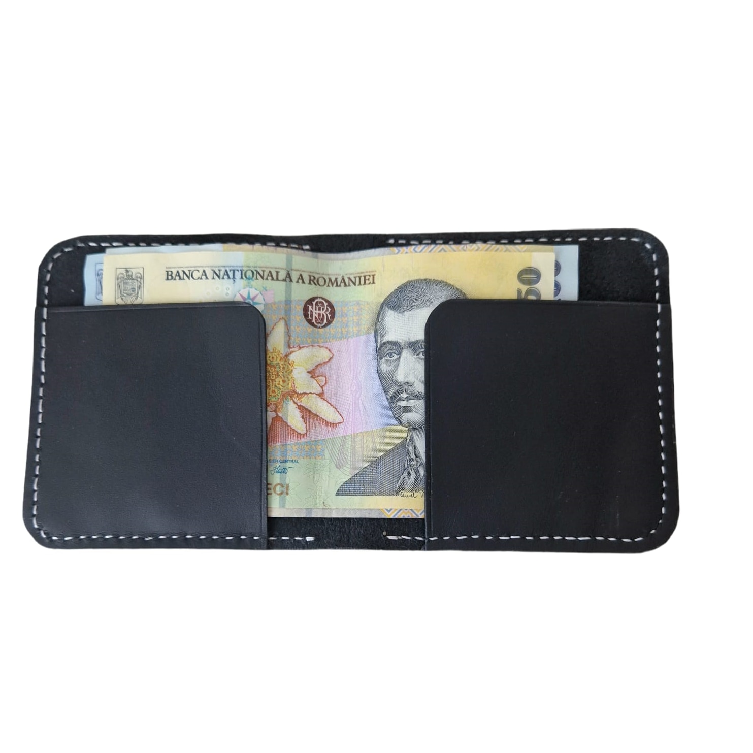 Portofel minimalist, negru, lucrat manual - eMAG.ro