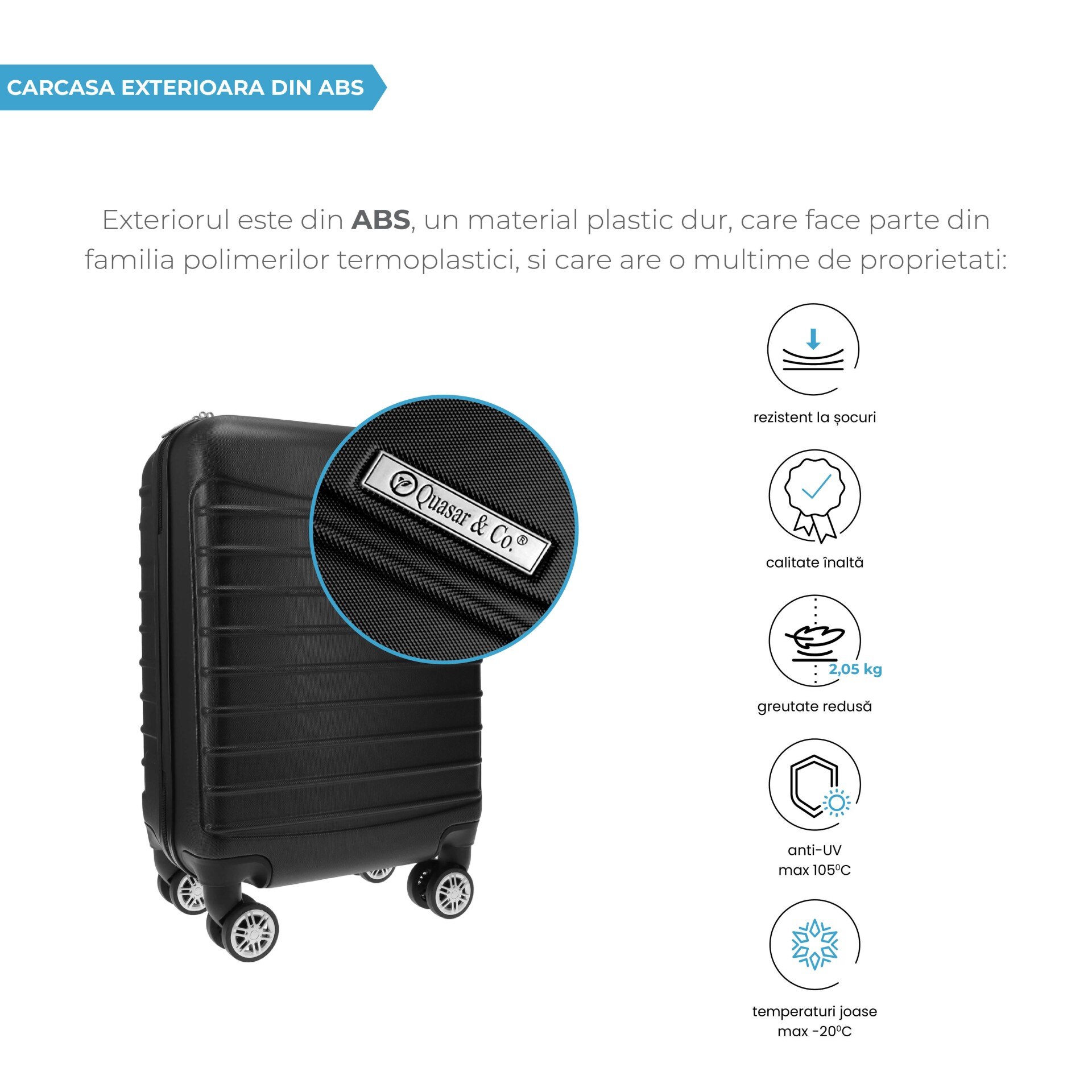 Set 2 trolere cabina, Quasar & Co.®, model Line, 40x30x20 cm cu roti ...