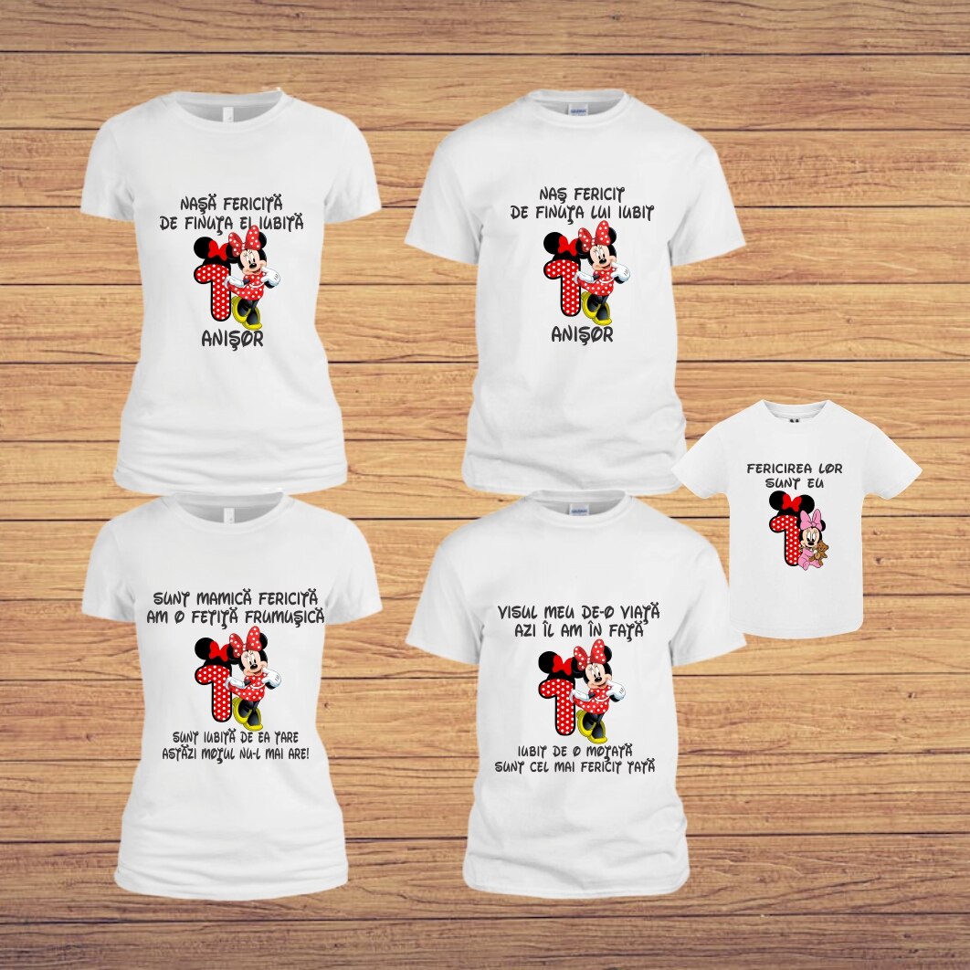 Set 5 Tricouri Pentru Taiere Mot, Aniversarea De 1 An, Minnie Mouse ...