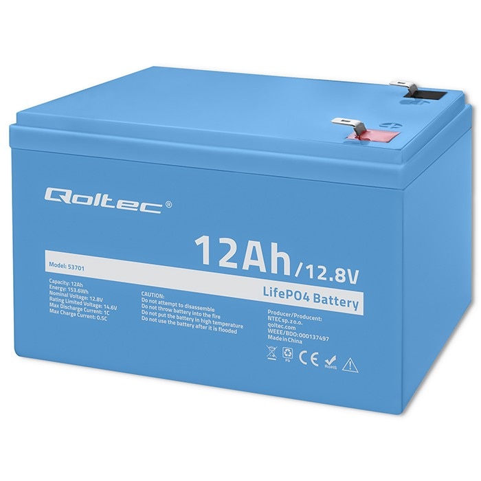 Baterie Qoltec LiFePO4 Litiu-Fosfat de Fier, 12.8V, 12Ah, 153.6Wh, BMS ...