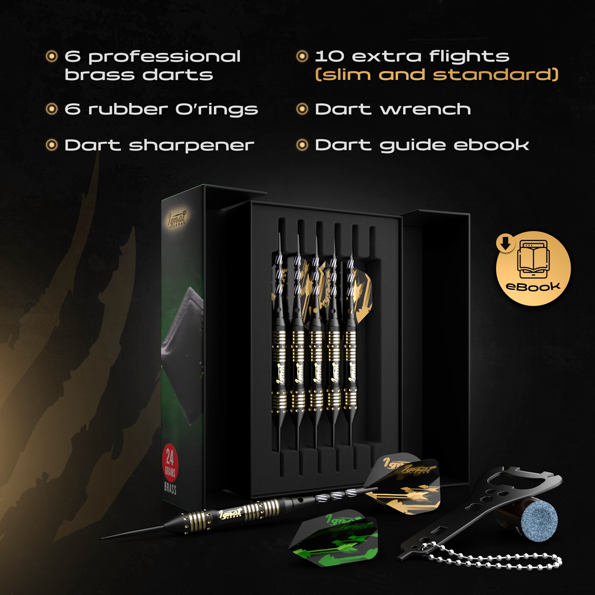 Set cu 6 sageti cu varf metalic pentru jocul de darts clasic, corpuri ...