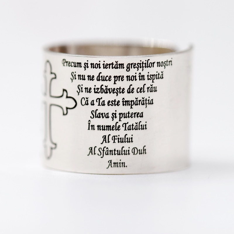 Inel reglabil - Tatal nostru Cruce Rugaciune - Argint 925 - eMAG.ro
