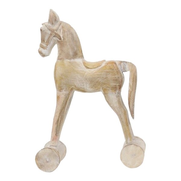 Cal pe roata Artizanal, Lemn natural, 30x11,5x41 cm - eMAG.ro