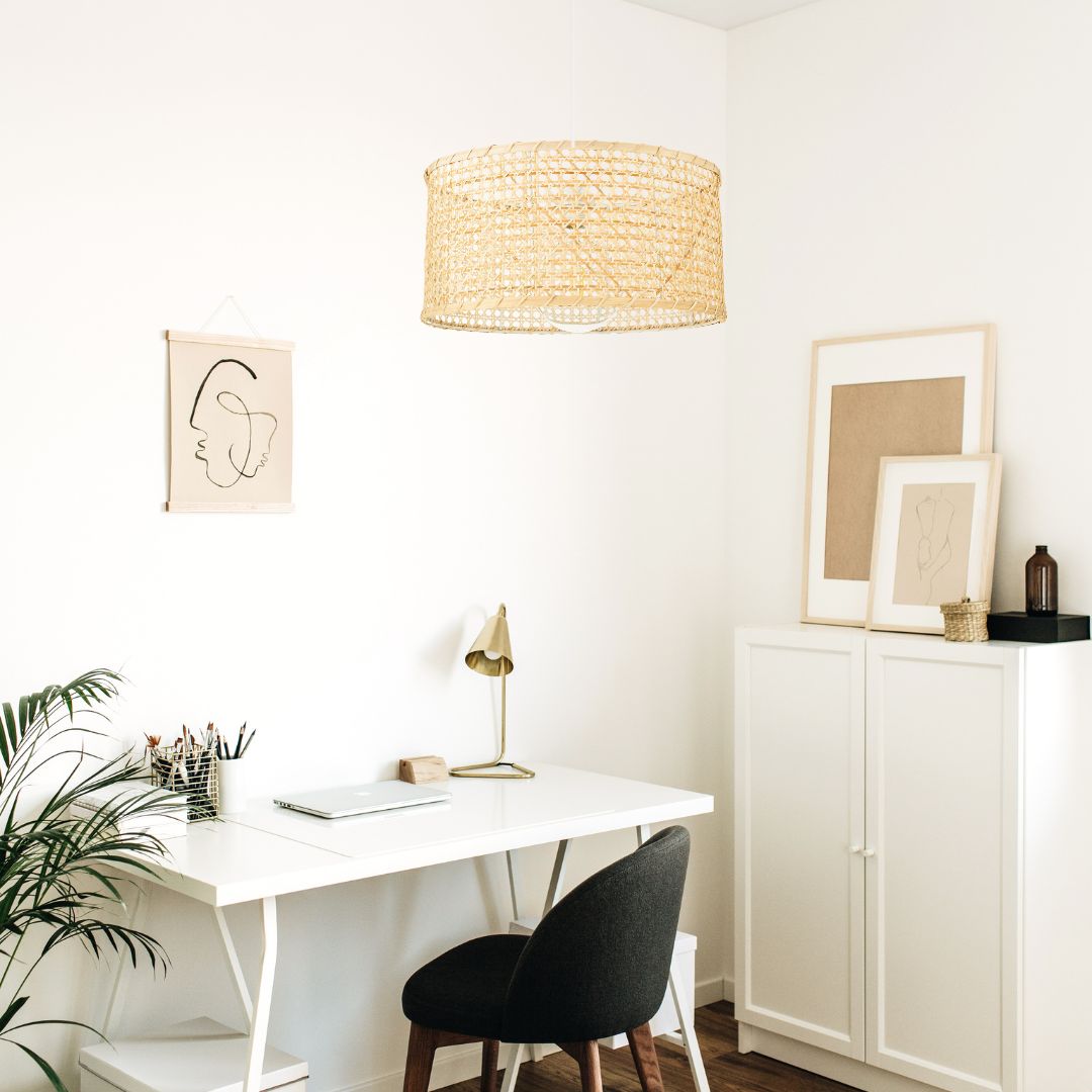 Lustra pendul, LEDIGO, Ratan, 100 x 40cm, Alb/Maro - eMAG.ro