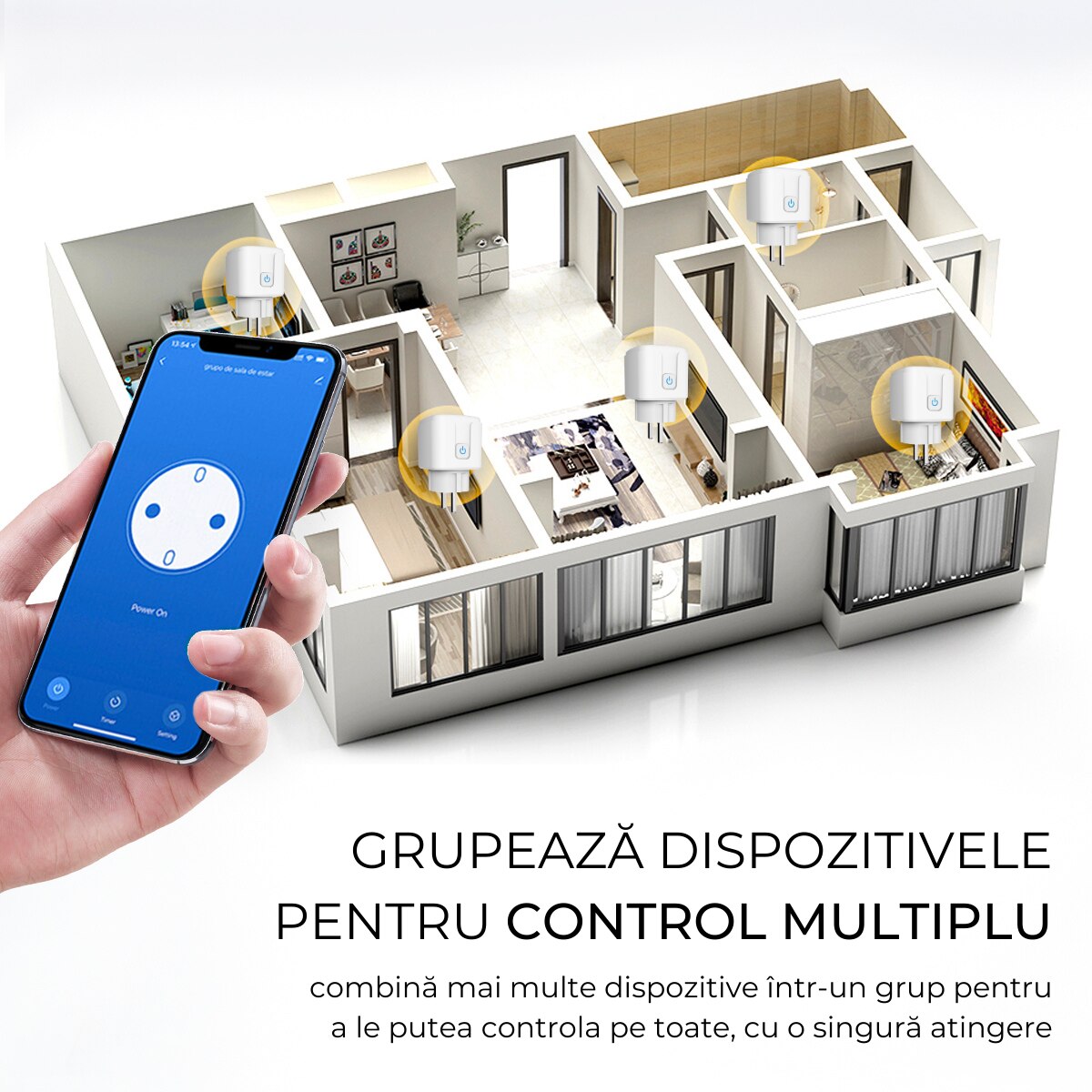 Priza inteligenta Wi-Fi, 20A, Control vocal, Monitorizare consum ...