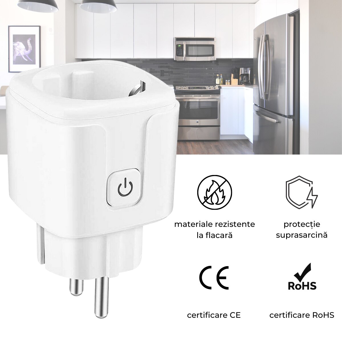 Priza inteligenta Wi-Fi, 20A, Control vocal, Monitorizare consum ...
