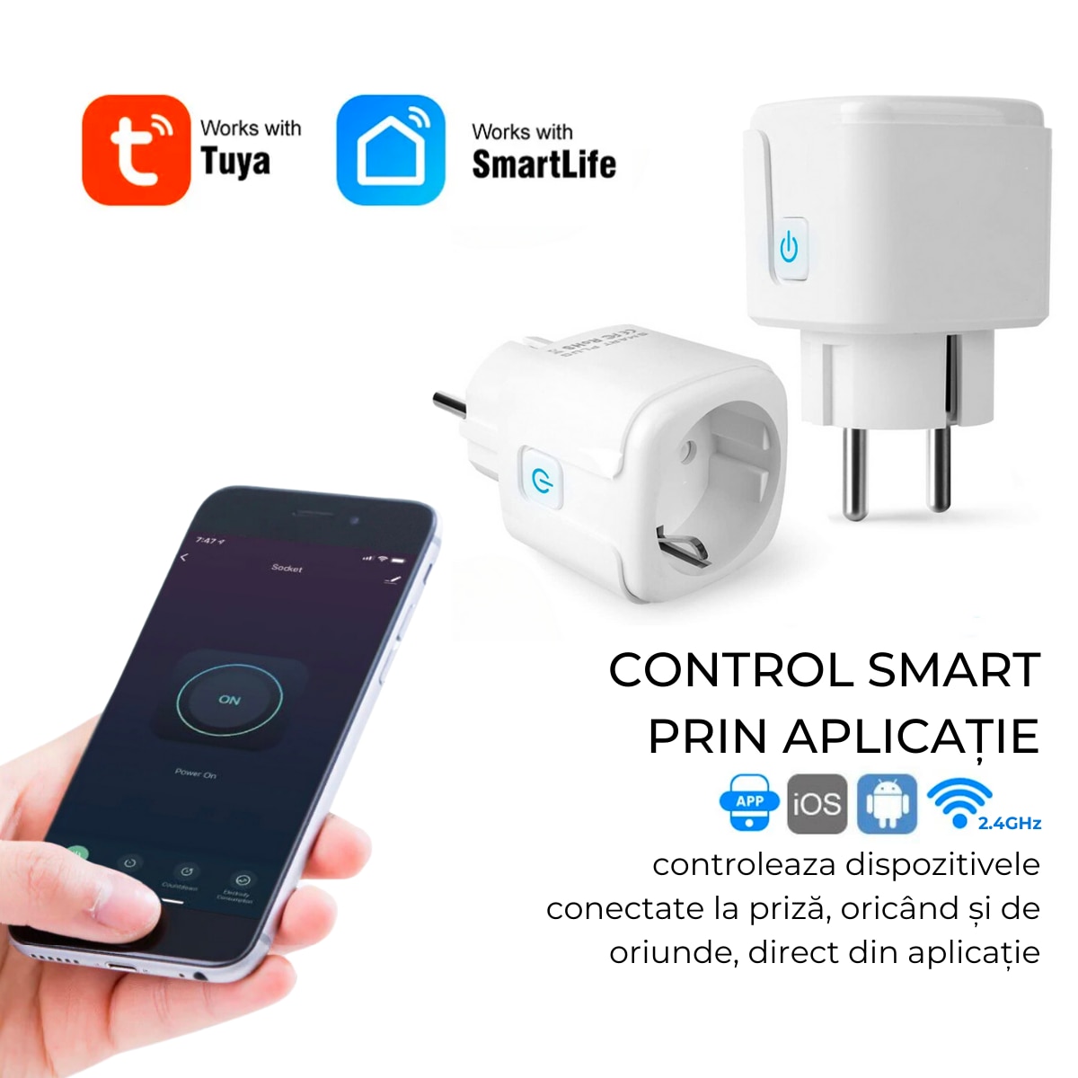 Priza inteligenta Wi-Fi, 20A, Control vocal, Monitorizare consum ...