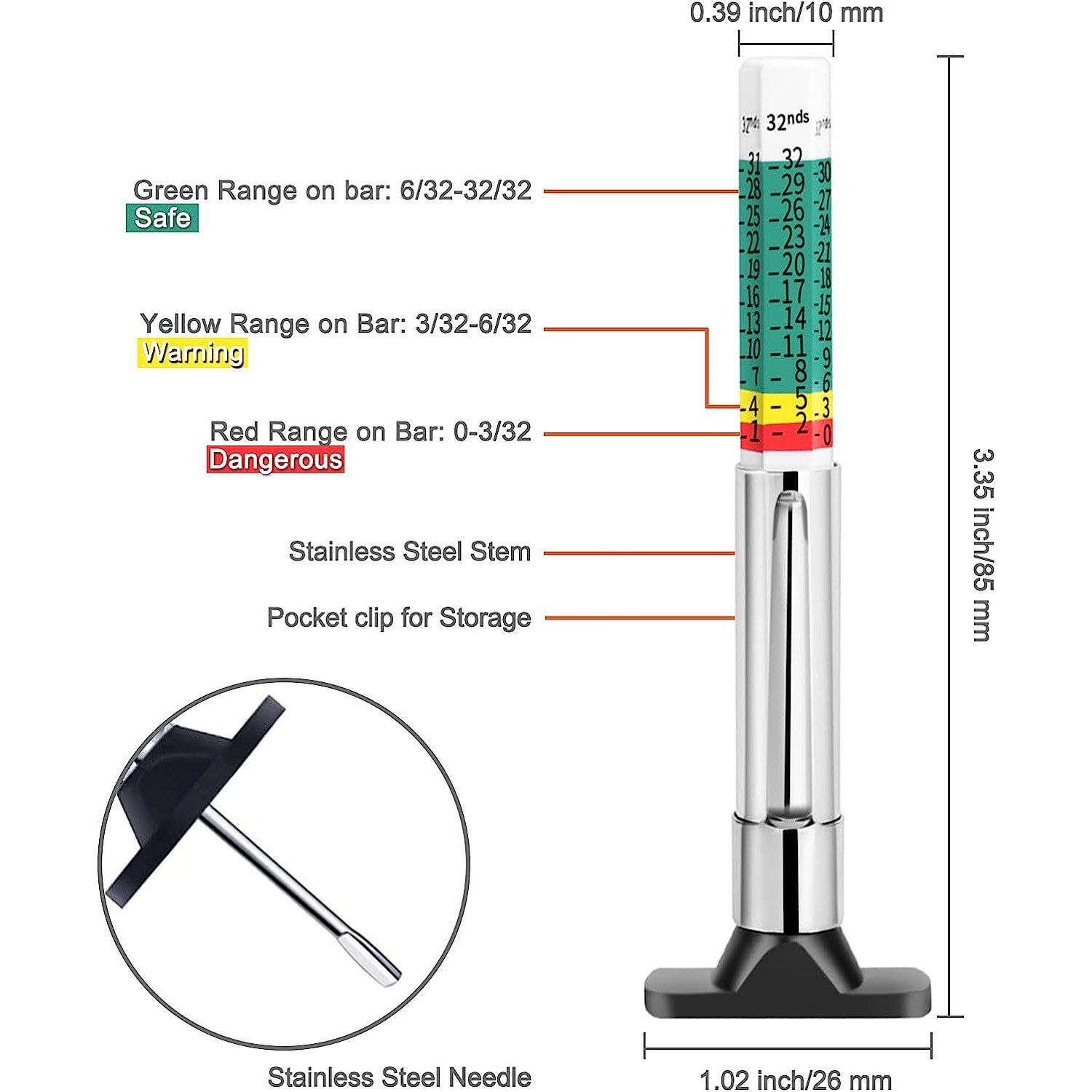 Indicator de adancime a benzii de rulare a anvelopei, Sunmostar, Gri ...