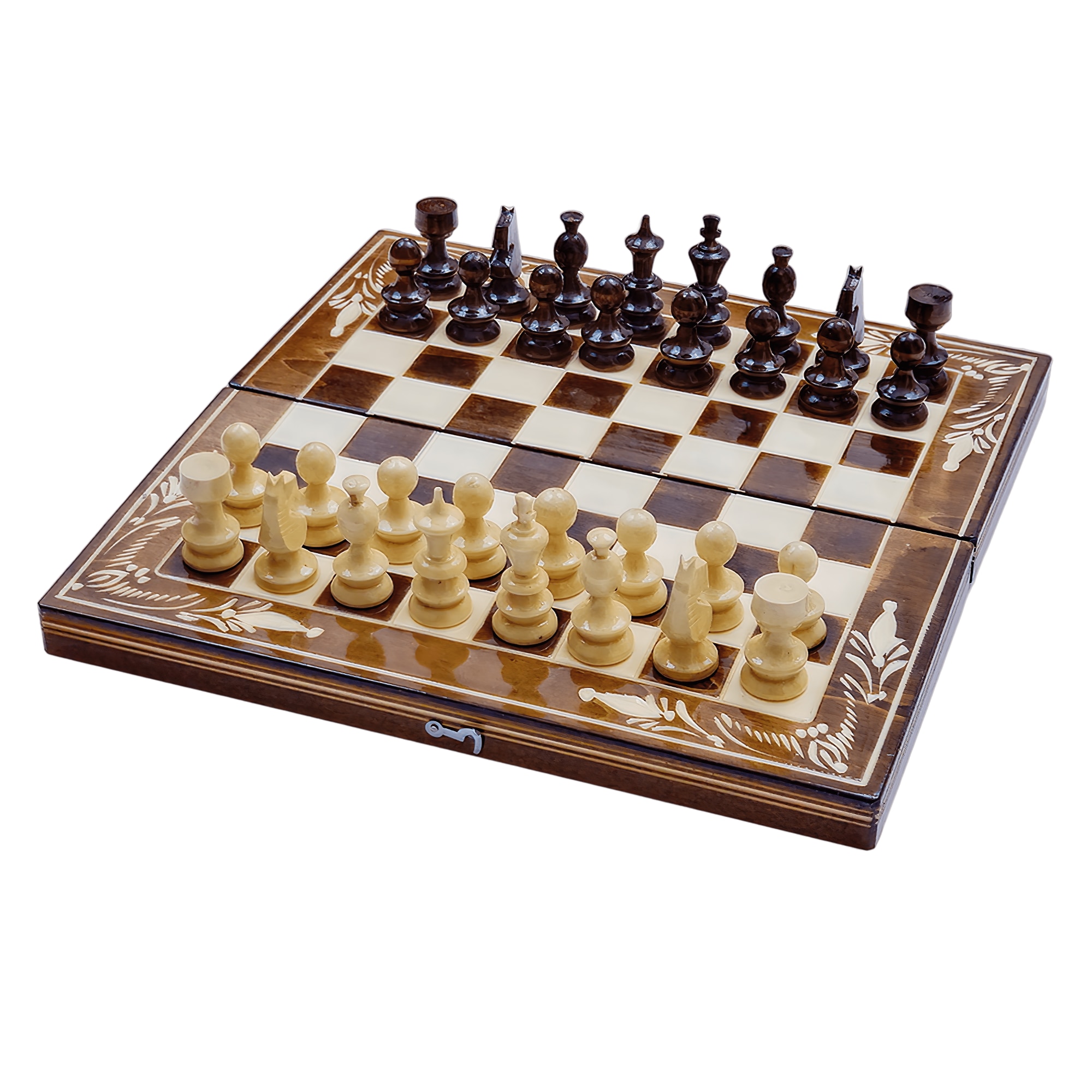 Joc Sah si Table din Lemn ROmde™, 32x32 cm, Maro cu Alb - eMAG.ro